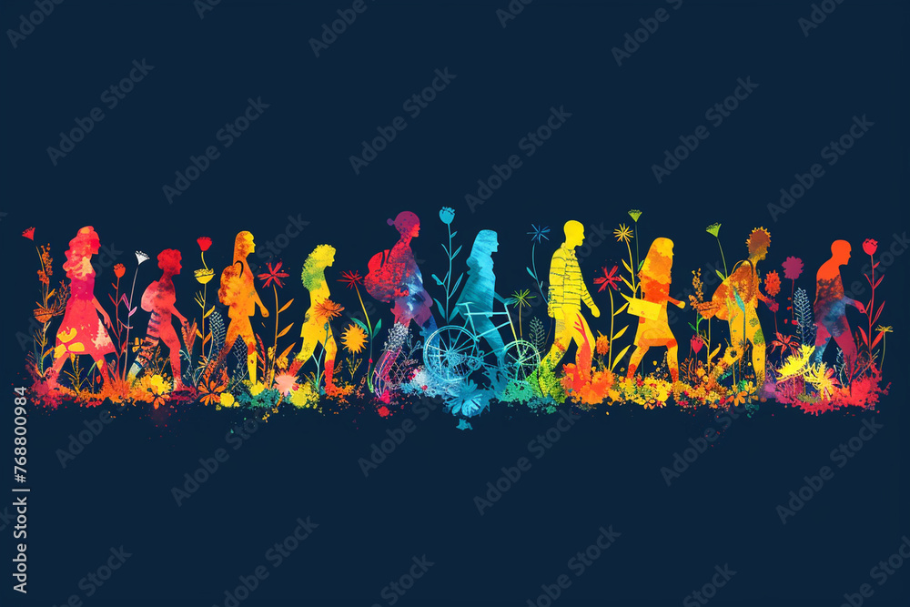 A graphic poster featuring symbols of disability rights activism and ...