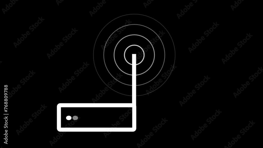Vidéo Stock white color radio wave with white router isolated on black ...