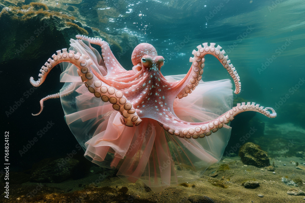 Octopus underwater in sea with ballerina dancing outfit costume ballet ...