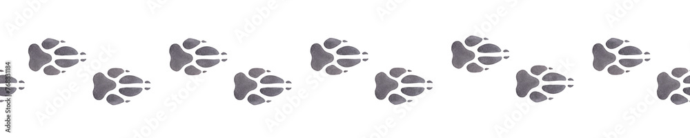 Seamless border animal footprint. Track of wild wolf, fox, dog. Gray ...