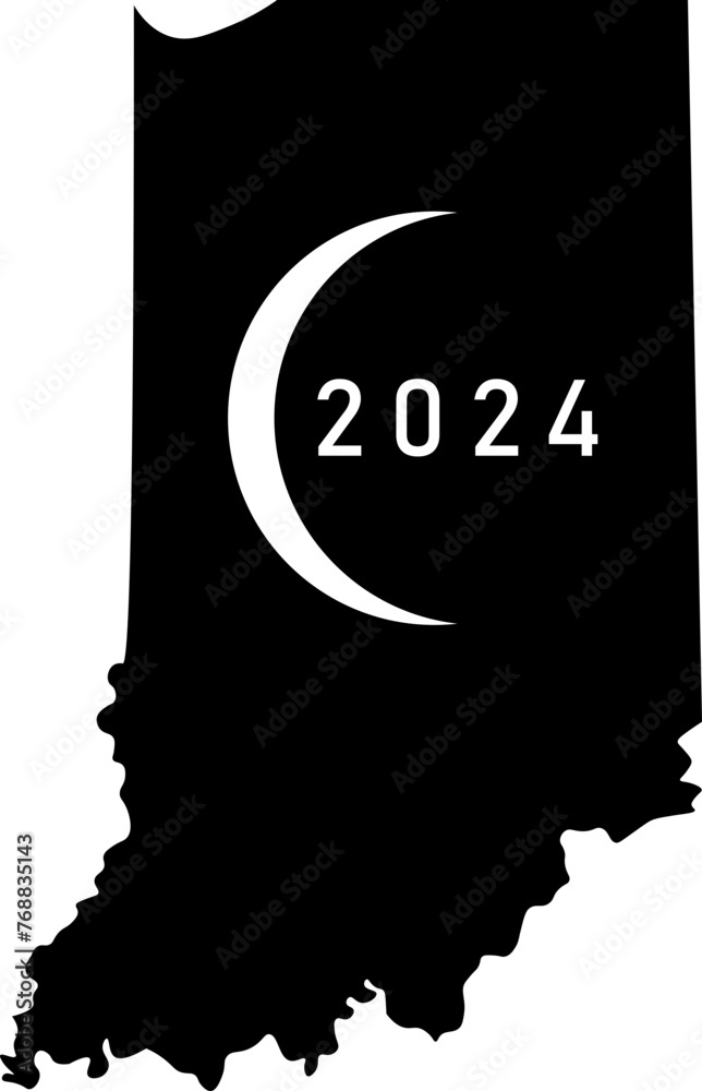 Solar Eclipse Indiana 2024 Graphic Design with White Eclipse and Year ...