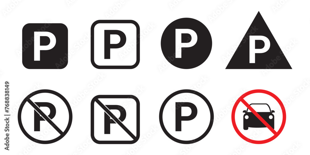 Set of parking signs. Parking icon, Car parking icons. Road signs ...