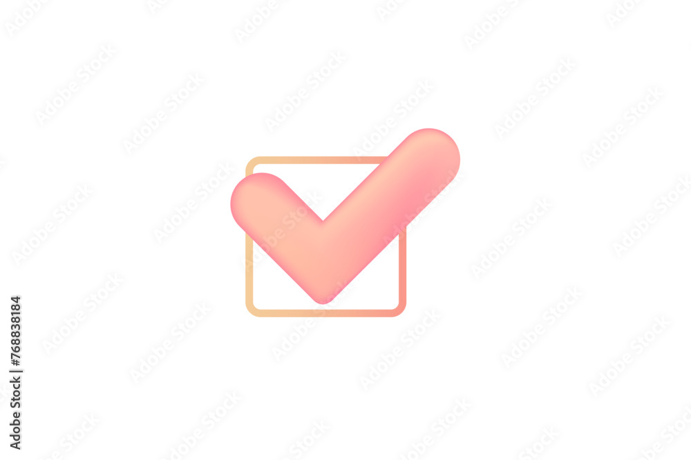 Check mark icon with pink gradient, isolated background. Accept or ...