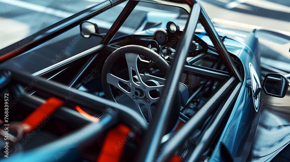 Racing Car Cockpit Ready for Speed: The tight cockpit of a professional ...