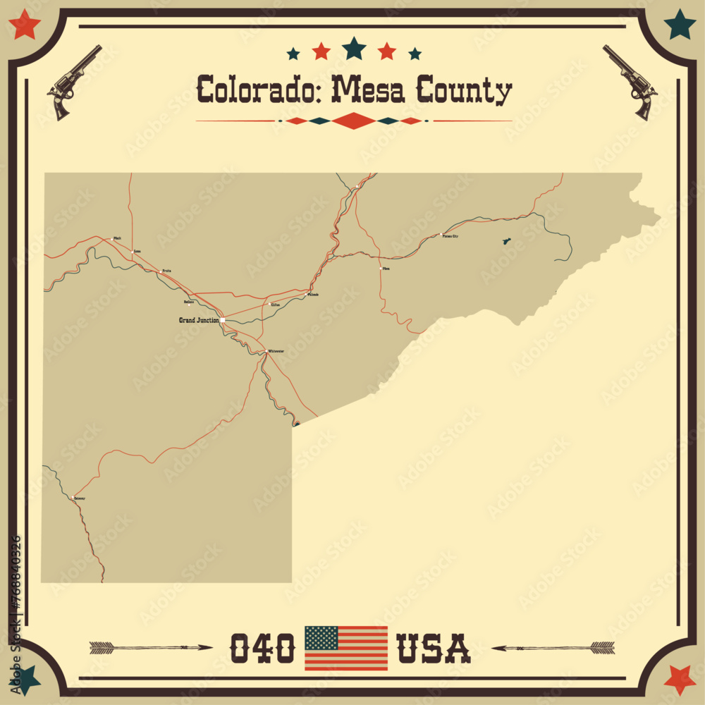 Poster Large and accurate map of Mesa County, Colorado, USA with ...