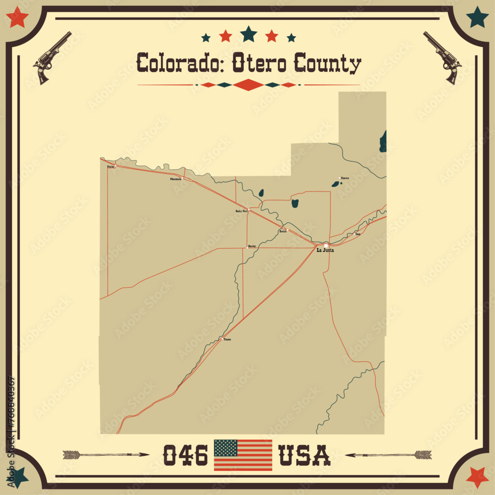 Large and accurate map of Otero County, Colorado, USA with vintage ...