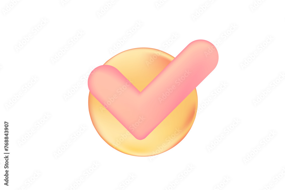Cute pink check mark icon, with yellow or peach color smooth bubble ...