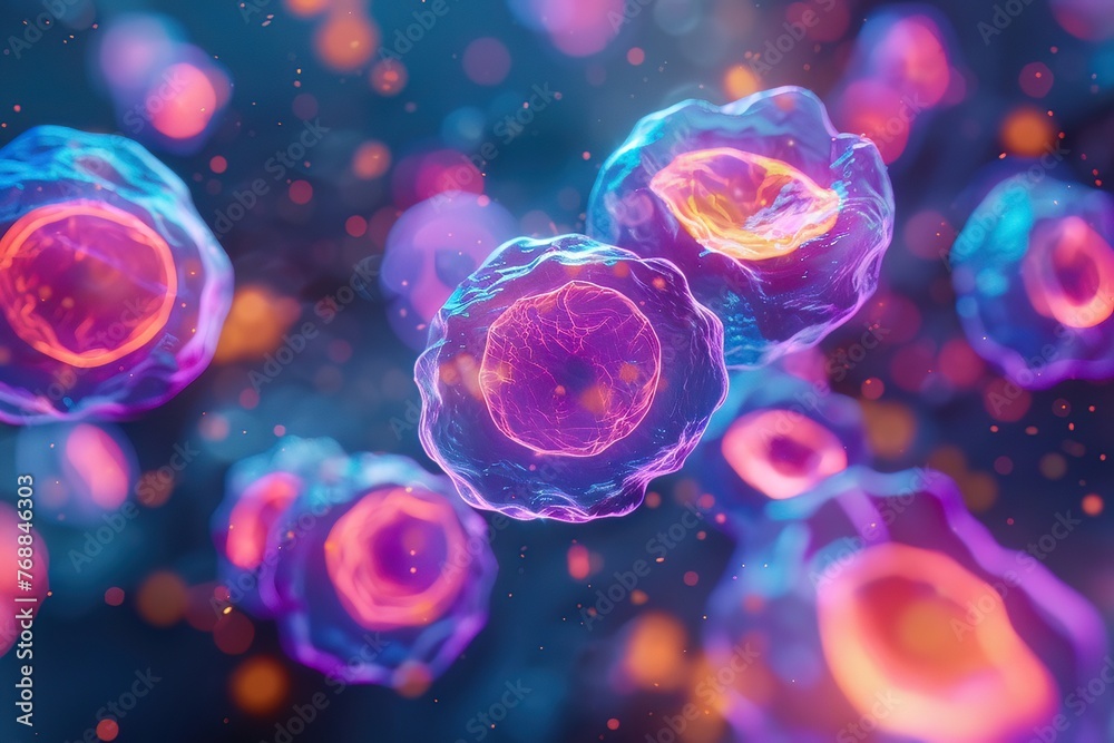 Skin cells with neon edges, representing the spread of melanoma Stock ...