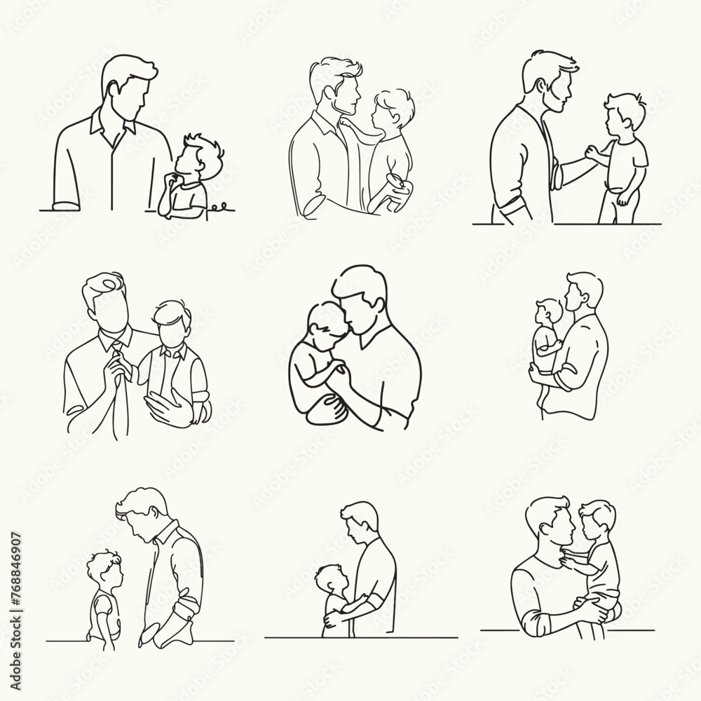 Minimalist Father and son line drawing Set, Father and son one line art ...