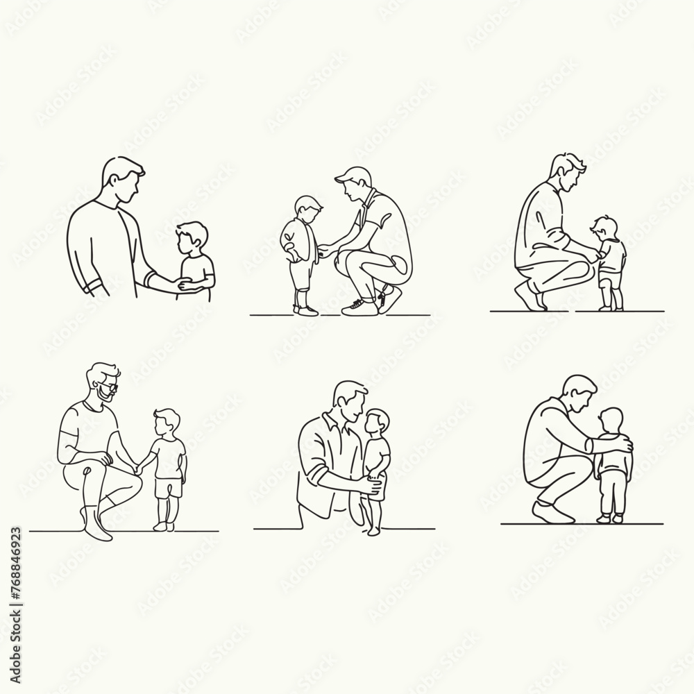 Minimalist Father and son line drawing Set, Father and son one line art ...