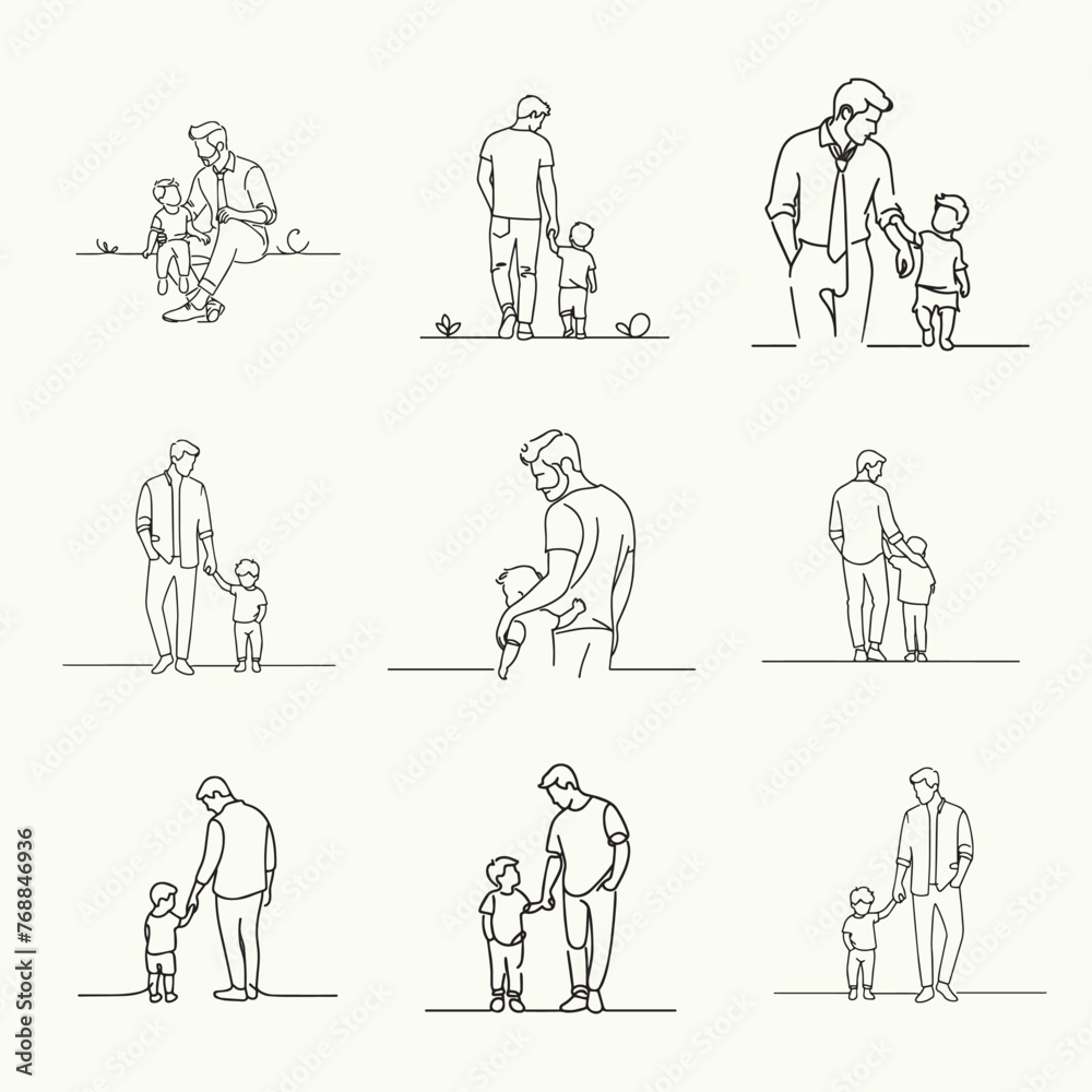 Minimalist Father and son line drawing Set, Father and son one line art ...