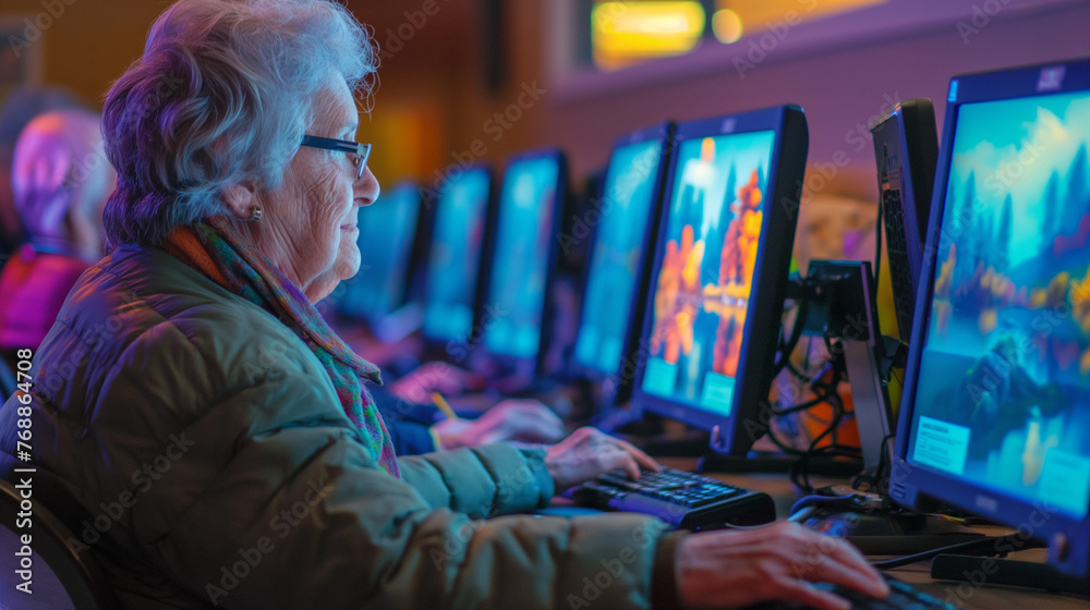 Retirees take digital art classes in a classroom with interactive ...