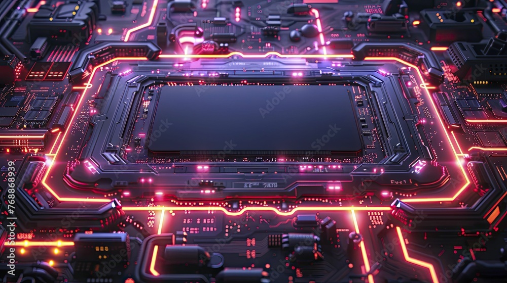 "Glowing Neon Wire middle space, border frame with Cyberpunk ...