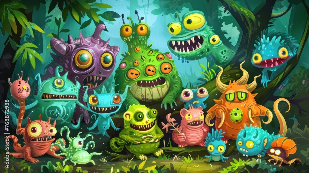 a collection of monsters in a zoo with cute monster creatures in their ...