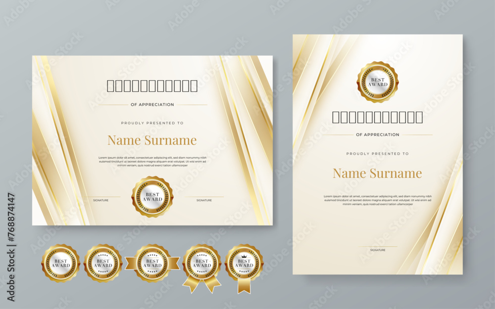 White and gold certificate design with luxury and modern certificate ...