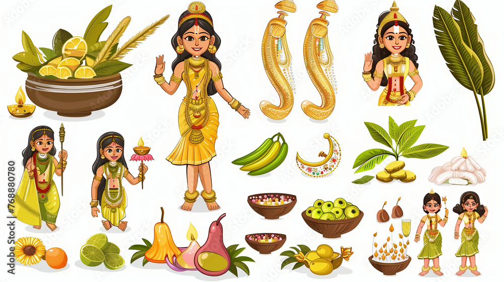 Vishu - set of Vishu a cartoon characters and design elements such as ...