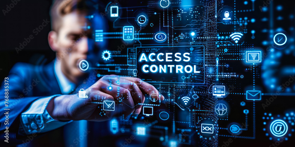 Advanced network security concept with access control systems, digital authentication, data ...