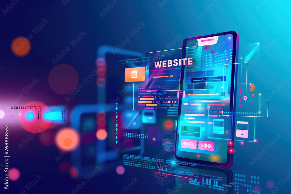 Mobile website development technology background. Software for ...