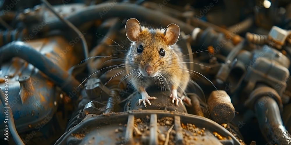 Damage caused by rat in car engine. Concept Rat Infestation, Car Engine ...