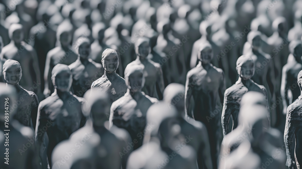 Anonymity in Symmetry. a multitude of uniform humanoid figures with ...