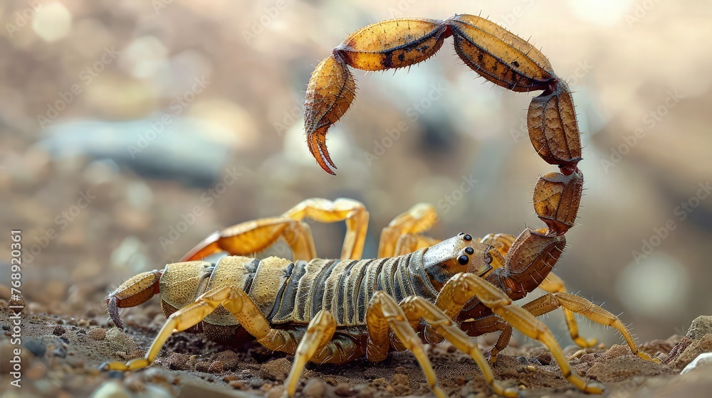 A diseased scorpion with its stinger raised, its normally sleek ...