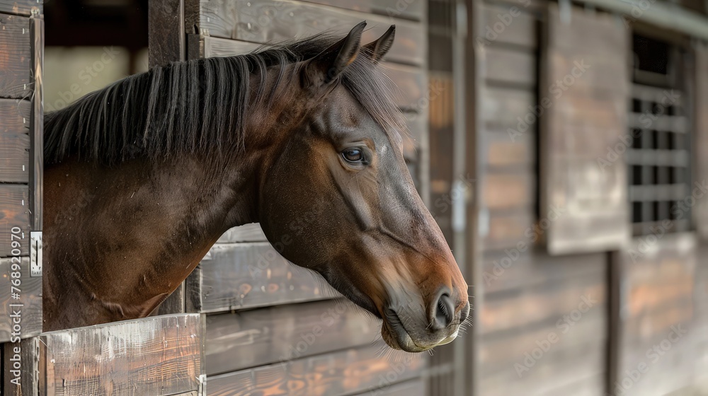 A horse with a drooping head and lackluster coat, showing signs of ...