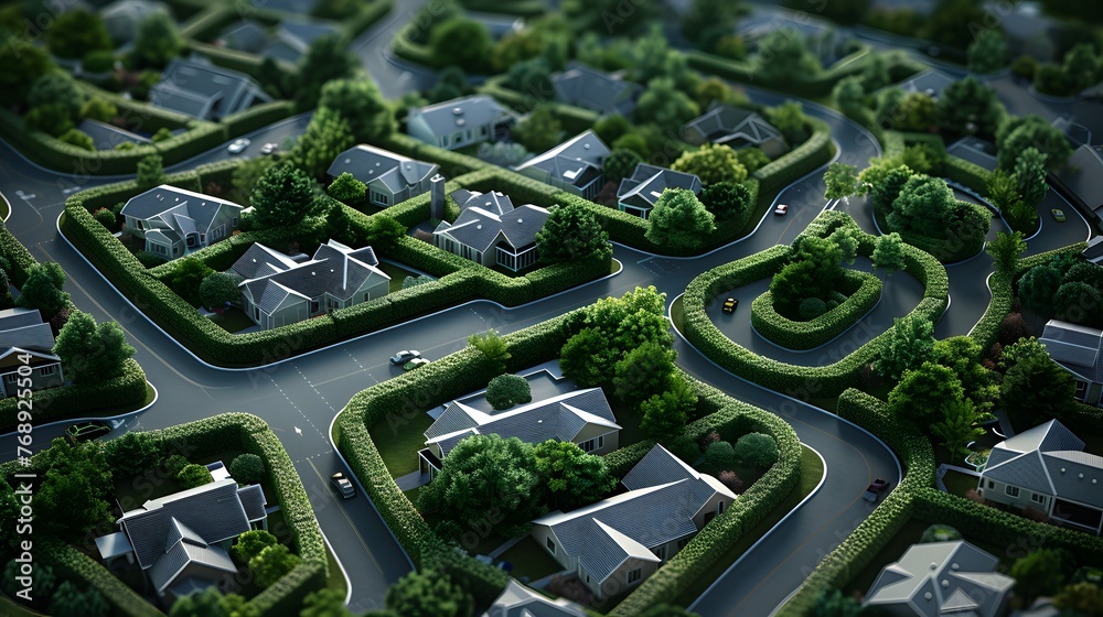 A meticulously designed miniature suburban neighborhood layout with ...