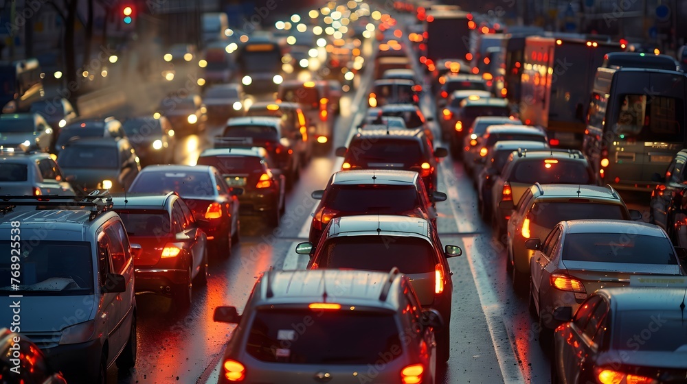 Vehicles lined up with brake lights on, showcasing the intensity of ...