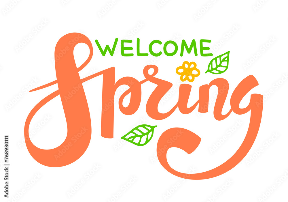 Welcome Spring quote hand drawn calligraphy with brush pen lettering ...