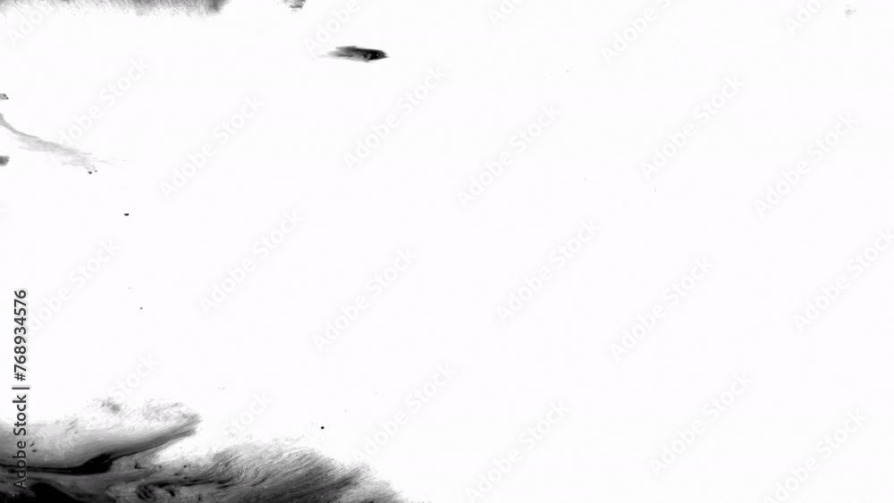 Black ink artistic flow splatter spots spills white paper beautiful ...