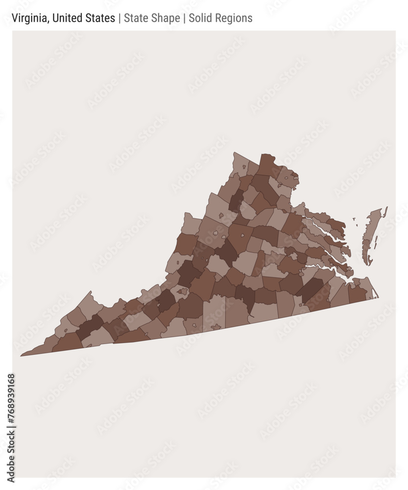 Virginia, United States. Simple vector map. State shape. Solid Regions ...