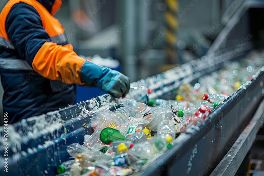 Operation of manual waste segregation. The process of sorting trash at ...