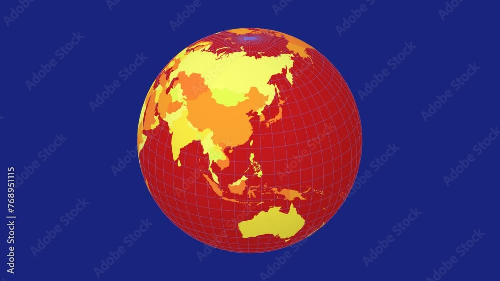 Spinning earth. Slanted sphere view. Fast speed earth rotation. Colored ...