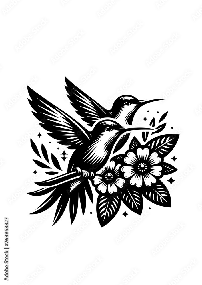 Two hummingbirds SVG, Hummingbirds with Flower SVG, Flower, Hummingbird ...