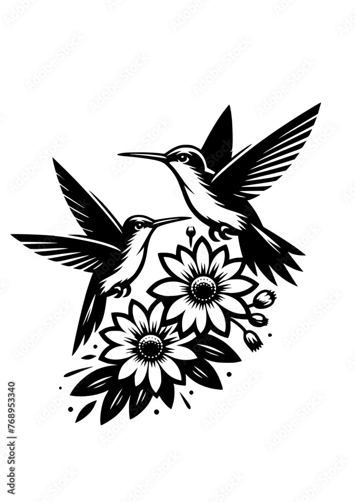Vetor de Two hummingbirds SVG, Hummingbirds with Flower SVG, Flower, Hummingbird Silhouette ...