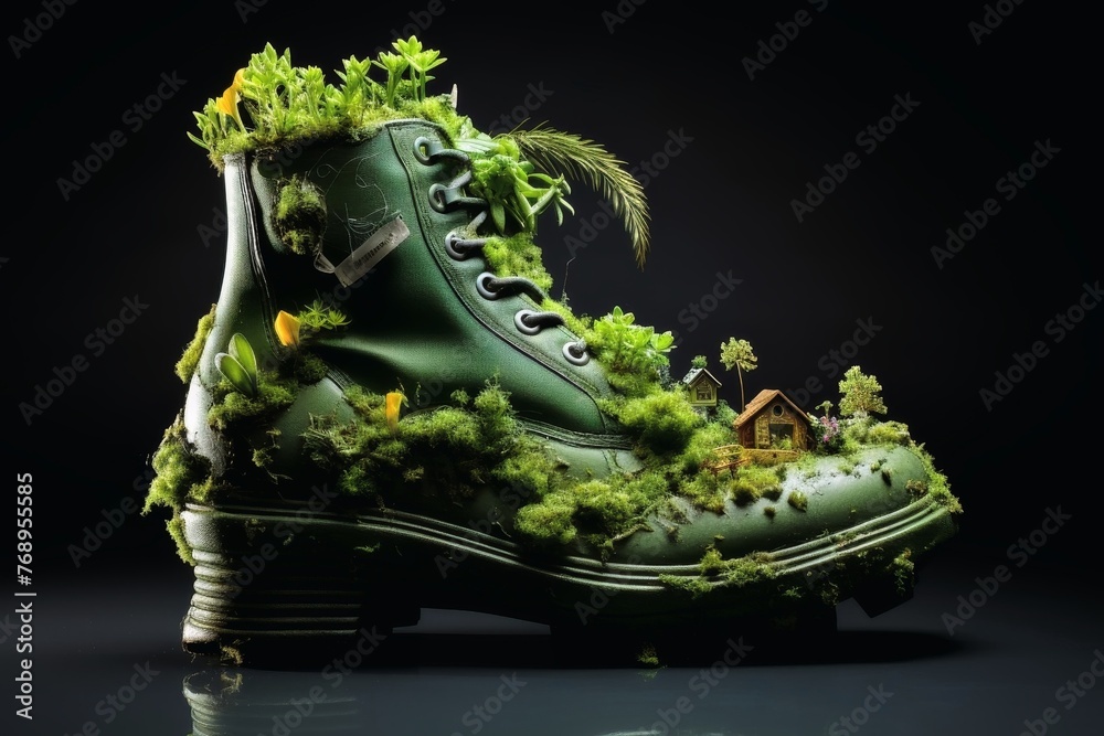 The green ecological footprint showing a shoe made of plants. Stock ...