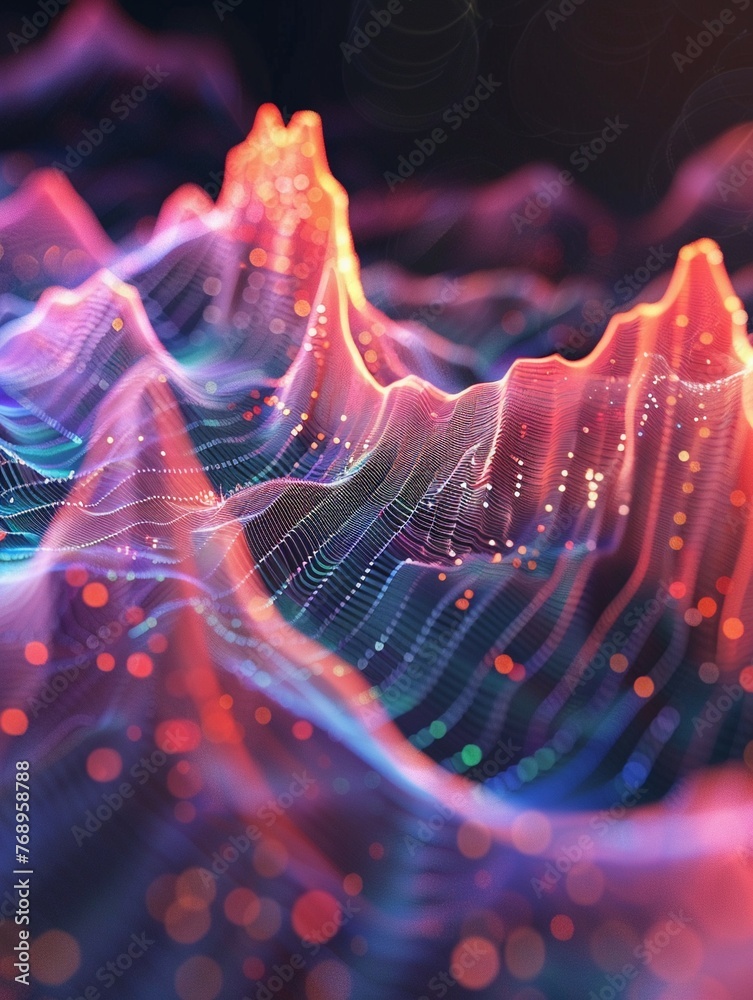 A detailed 3D line chart with peaks and valleys, each point marked by ...