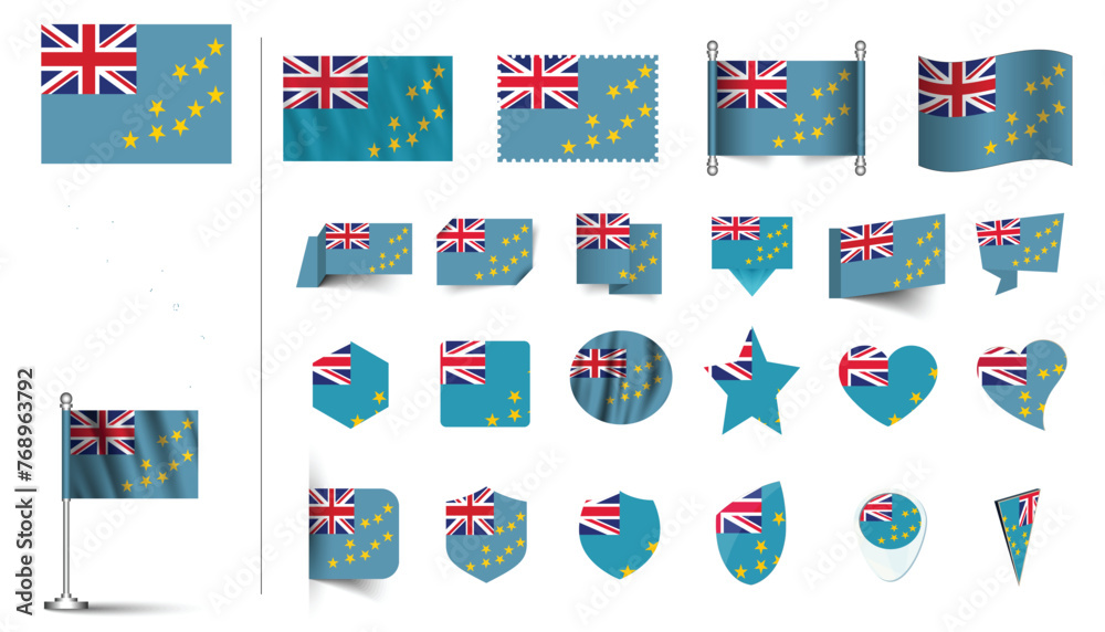 set of Tuvalu flag, flat Icon set vector illustration. collection of ...