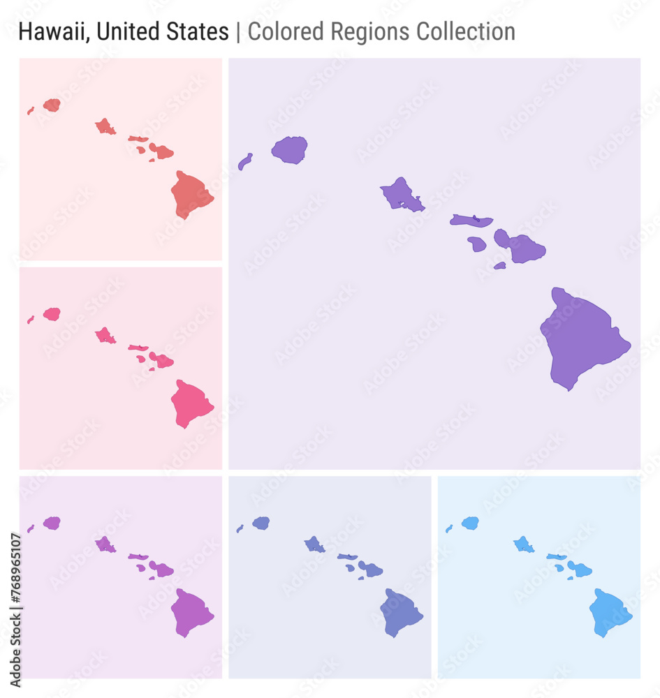 Hawaii, United States. Map collection. State shape. Colored counties ...