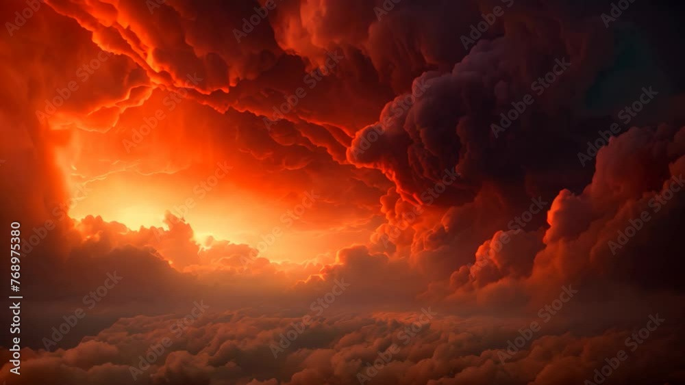 Fiery orange sunset sky with clouds. Dramatic cloudscape, A fire ...