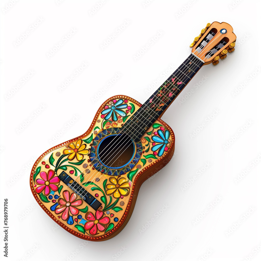 Mexican Guitarron an acoustic bass guitar with floral design played ...