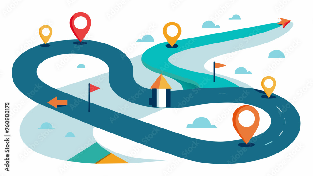 Road infographics. Winding road to success with pin pointers. Business ... Road infographics. Winding road to success with pin pointers. Business ...