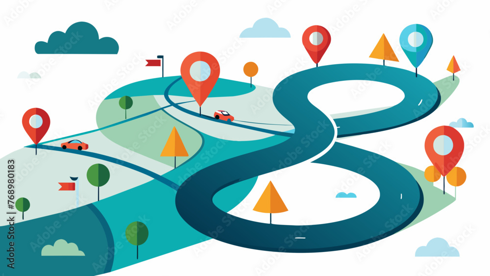Road infographics. Winding road to success with pin pointers. Business ... Road infographics. Winding road to success with pin pointers. Business ...