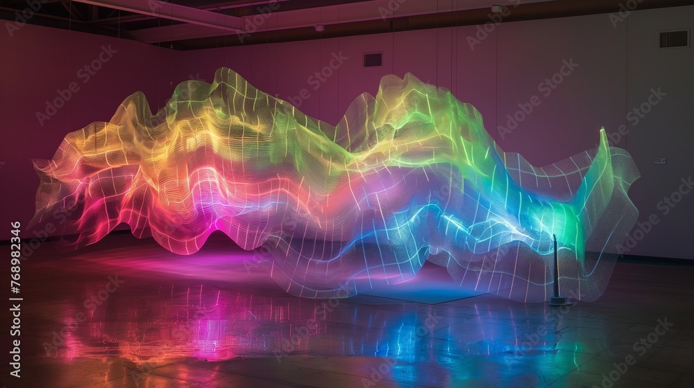 Neon waves of brilliance pulse and ripple, generating a dynamic display ...