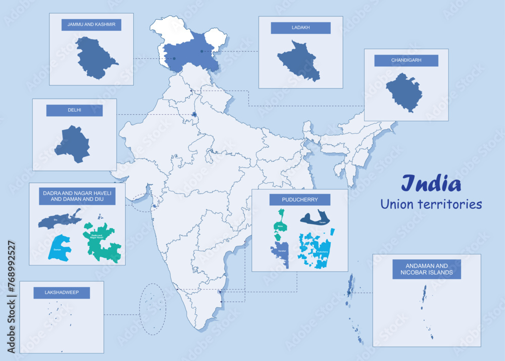 India map. States and union territories of India. India political map ...