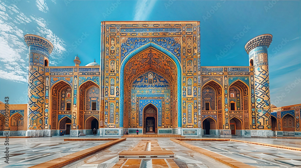 Iconic view of central Asia mosque at sunset, inspired by isphahan ...