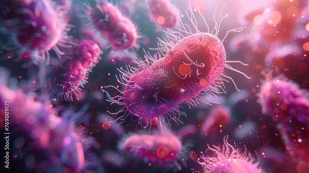 Bacteria visualisation, close up view under the microscope. Healthcare ...