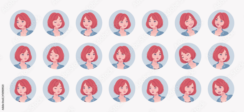 Young red choppy bob haircut pale woman, cute female avatar nice ...