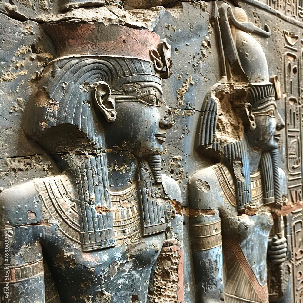 Ancient relief with Pharaoh and priests, inspires by Egyptian art of ...