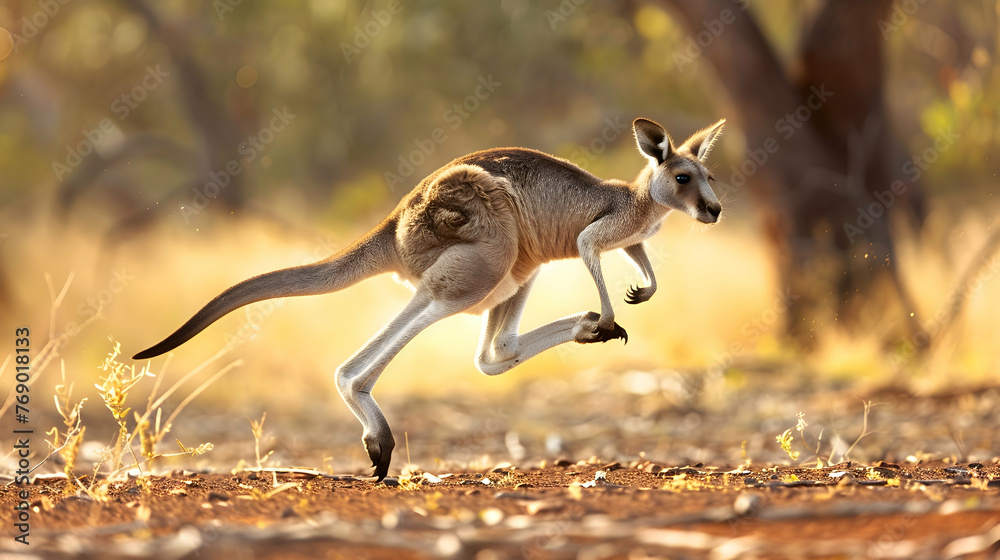 Agile kangaroo bounding effortlessly across the Australian outback ...